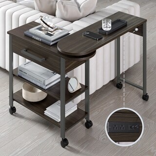 BELLEZE Margo Rotating Desk w/ Charge Station, Shelves, Drawer - Bed ...