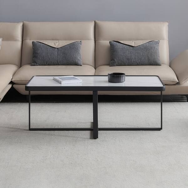 Minimalism Rectangle Coffee Table in Black Metal Frame with Sintered ...