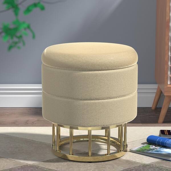 Sturdy Round Coffee Table with Storage Tufted Cocktail Ottoman with ...