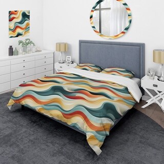 Designart "Nostalgic Mod Waves I" Yellow Modern Bedding Cover Set With ...