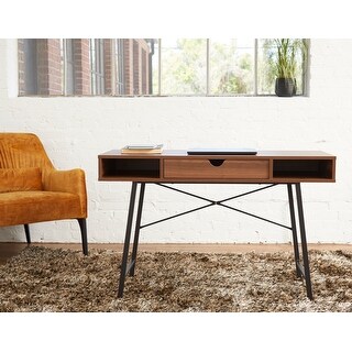 Home Office Walnut Desk with Center Drawer and Two Storage Cabinets ...