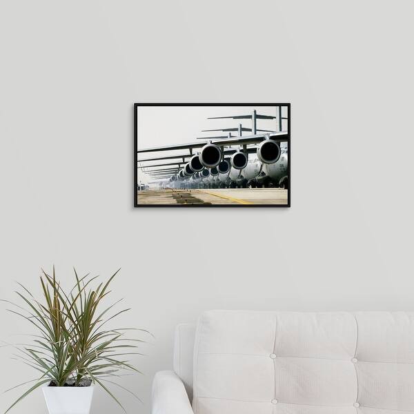 "Row of McDonnell Douglas C-17 Globemaster III planes on runway" Black Float Frame Canvas Art ...