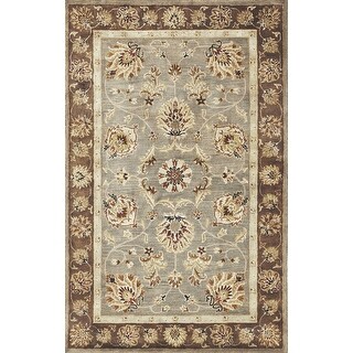 2' x 7' Grey or Mocha Floral Vines Bordered Wool Runner Rug - 3'6 ...