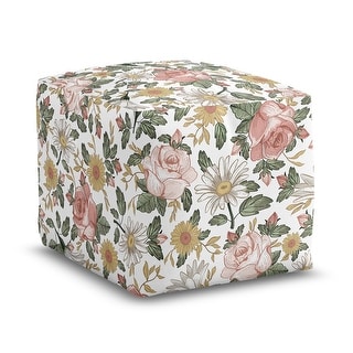 Vintage Floral Boho Girl Unstuffed Ottoman Pouf Cover Bohemian Shabby ...