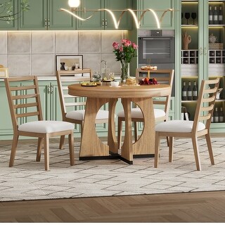 5-Piece Retro Rustic Functional Dining Set Unique Geometric Design ...