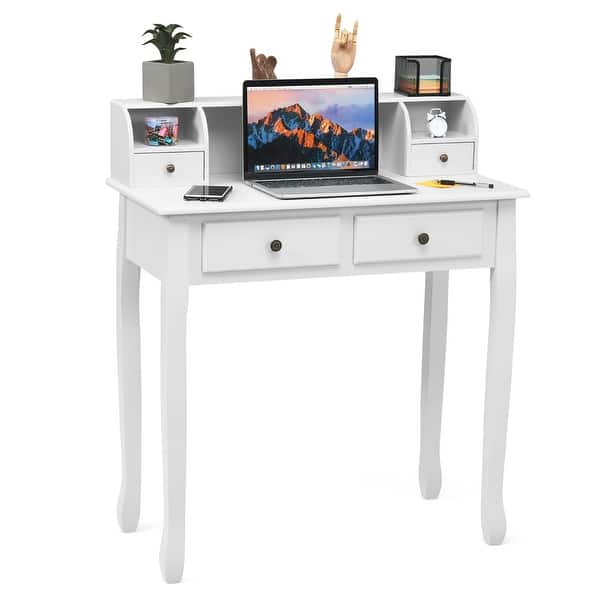 Costway Writing Desk Mission White Home Office Computer Desk 4 Drawer ...