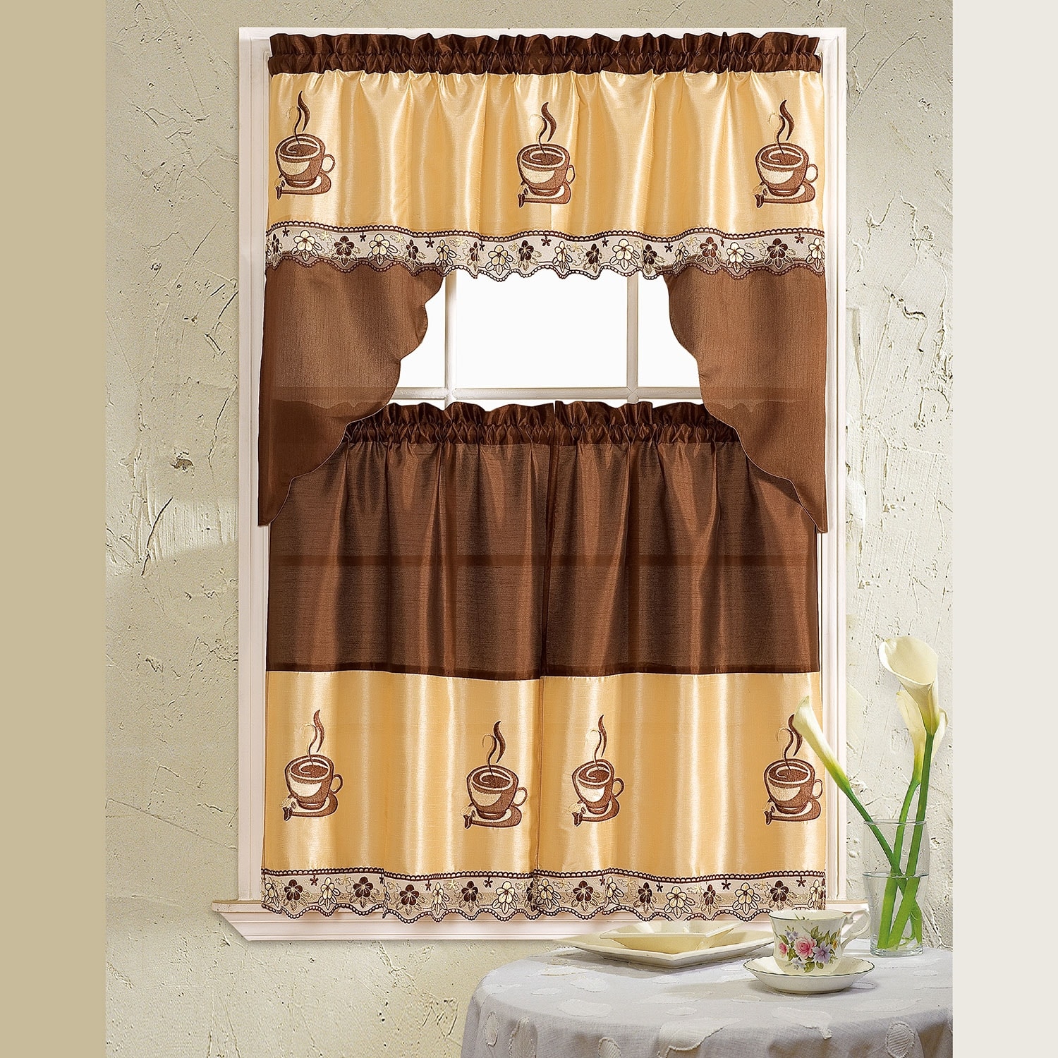 Brown 100% Polyester, Top Rated Curtain Tiers - Bed Bath & Beyond