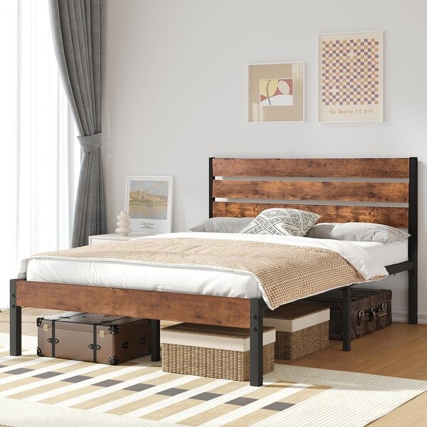 Javlergo Platform Bed Frame with Wood Headboard Strong Metal Slats Support No Box Spring Needed On Sale Bed Bath Beyond 36053103