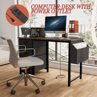 Reinforced Structural Design 47.3" Computer Desk With Power Outlet ...