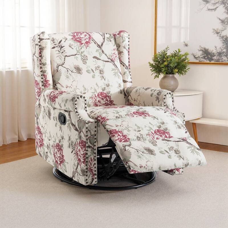 29'' W Pattern Floral Swivel Manual Push Back Recliner Glider Chair ...