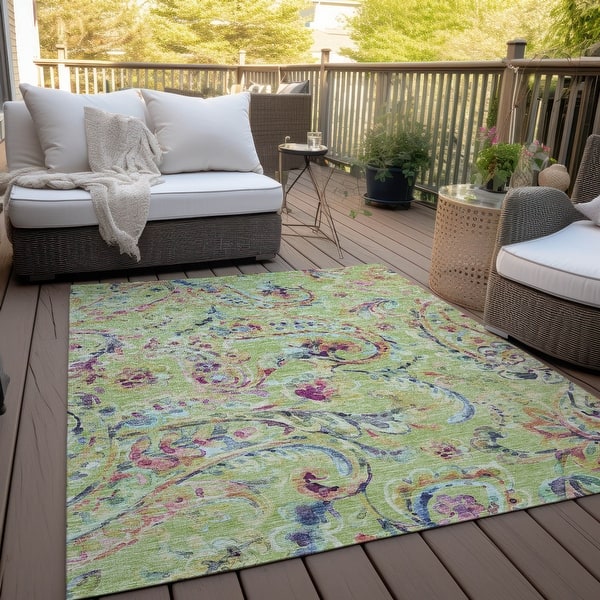 Machine Washable Indoor/ Outdoor Chantille Traditional Scroll Rug - Bed ...