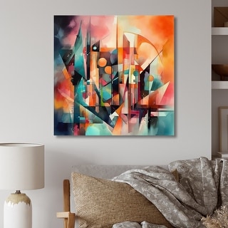 Designart "Red And Green Abstracted Visions Of Space" Modern Geometric ...