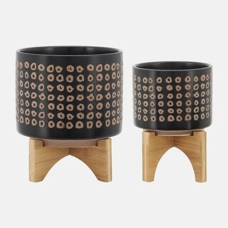 Ceramic Leopard Planters On Stand - 10.5" - Black and Brown - Set of 2 ...