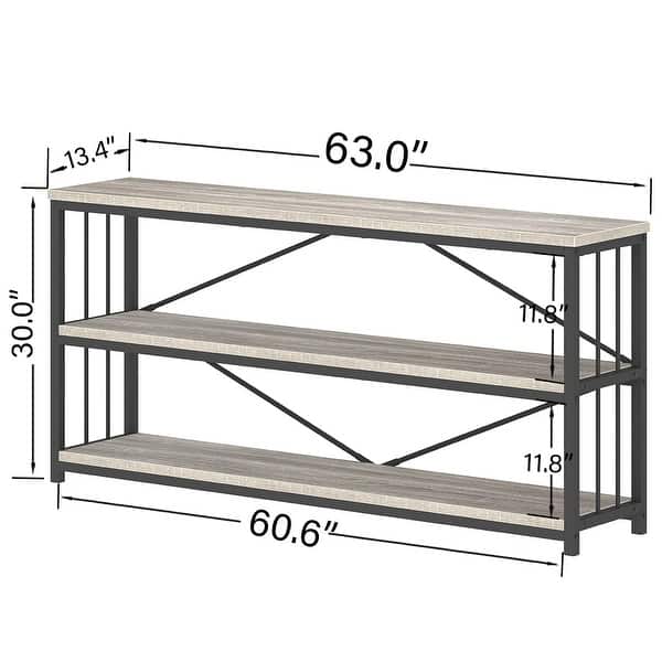 Low Long Horizontal Bookshelf, Industrial Modern 3 Tier Etagere ...