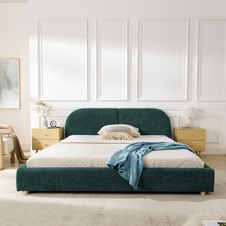 Circle Yarn Fabric Upholstered Bed with with Tall Curved Headboard ...
