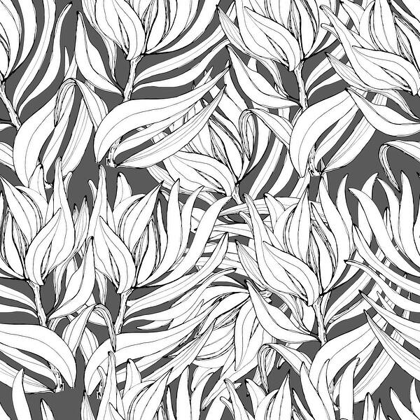 Dark Grey Wallpaper with Leaves Peel and Stick and Prepasted - Bed Bath ...