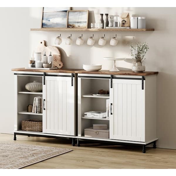 WAMPAT 35'' Sideboard Buffet Cabinets with Sliding Barn Door, Accent ...
