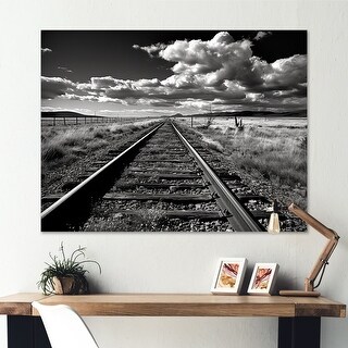 Designart "Black And White Train Tracks Photo" Train Wall Art - Bed ...