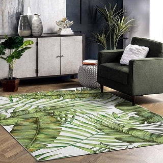 Washable Rug 9x12 Area Rugs for Bedroom Green Rug Leaf Rug - 9 x 12 ...