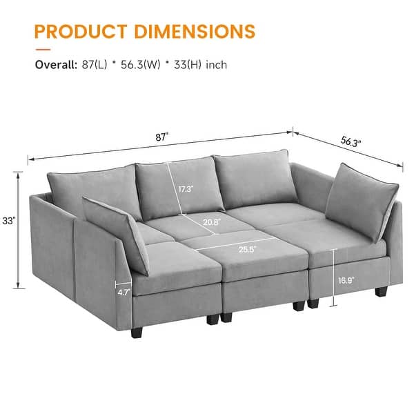 Aiden 6-piece Sectional Sofa Bed Set Reversible Modular Sofa Couch with ...