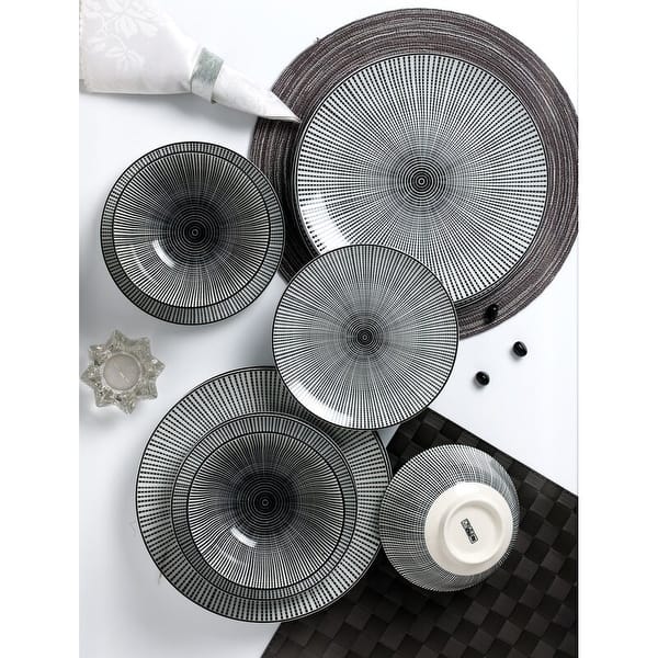 Black and White 12-piece Pad Printed Dinnerware Set - Bed Bath & Beyond ...
