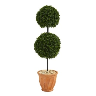 46" Boxwood Double Ball Topiary Tree in Planter UV Resistant - Bed Bath ...