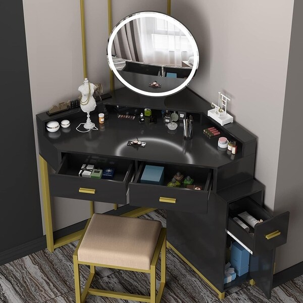 Corner Makeup Vanity Desk with lights and Mirror Girls Dressing Table Bed Bath Beyond 38460024