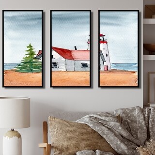 Designart "A Lighthouse With A Cabin On The Hill And Sea" Country ...