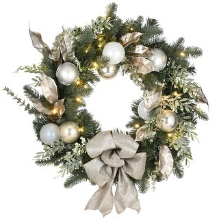 24" Pre-Lit Yuletide Glam Decorated Wreath with Bow - Green - 24 in ...