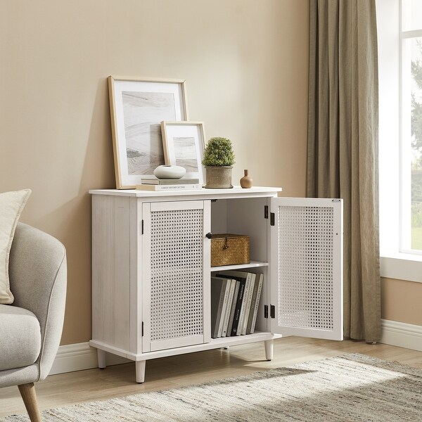 Art Leon Woven Rattan Wicker Accent Cabinet
