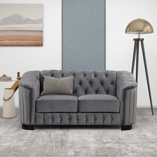 Velvet Upholstered Loveseat Sofa, Button Tufted Back Sofa with ...