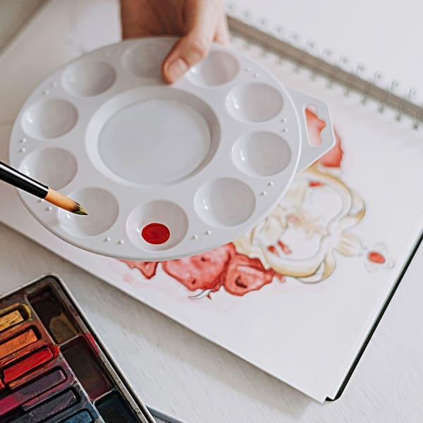 10 Wells Paint Tray Palette Painting Pallet Holder Round for Art, White ...