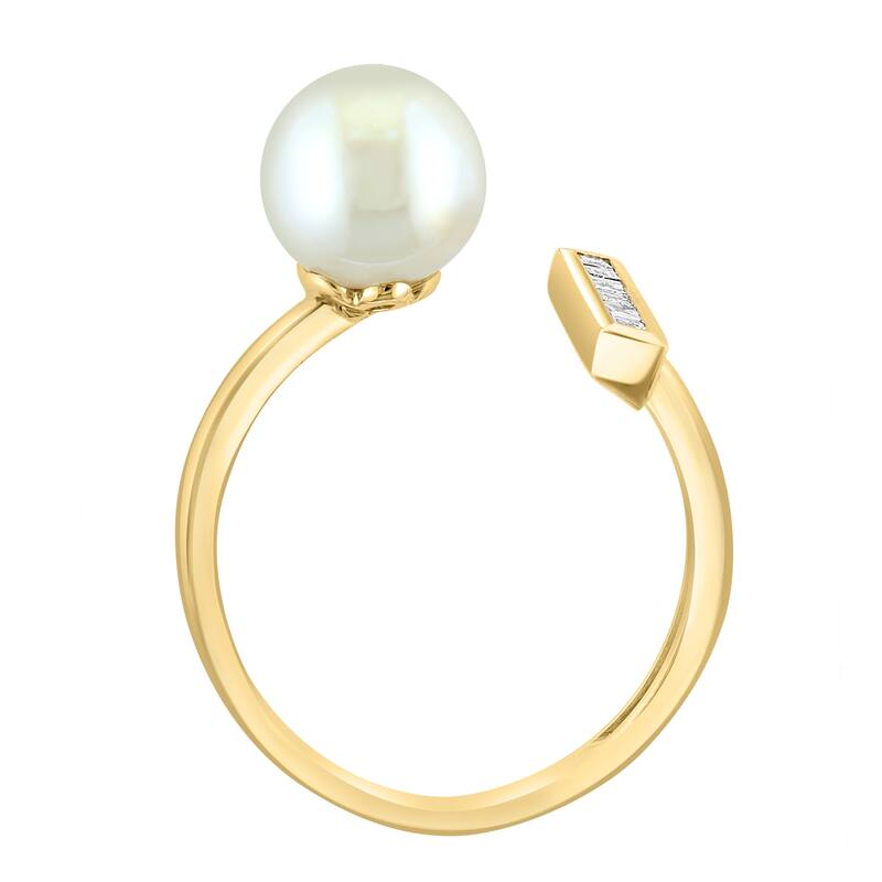 EFFY 14K Yellow Gold Diamond and Freshwater Pearl Ring - Overstock ...