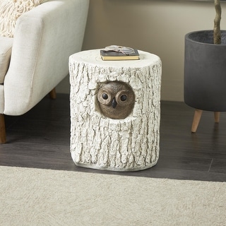 White Magnesium Oxide Tree Trunk Owl Garden Stool with Brown Accents ...
