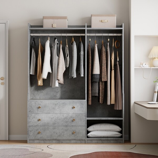 Open Wooden Wardrobe Storage for Bedroom Spacious Drawer Storage Gray