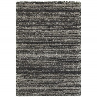 HomeRoots 5' X 8' Charcoal Silver And Grey Geometric Shag Power Loom ...