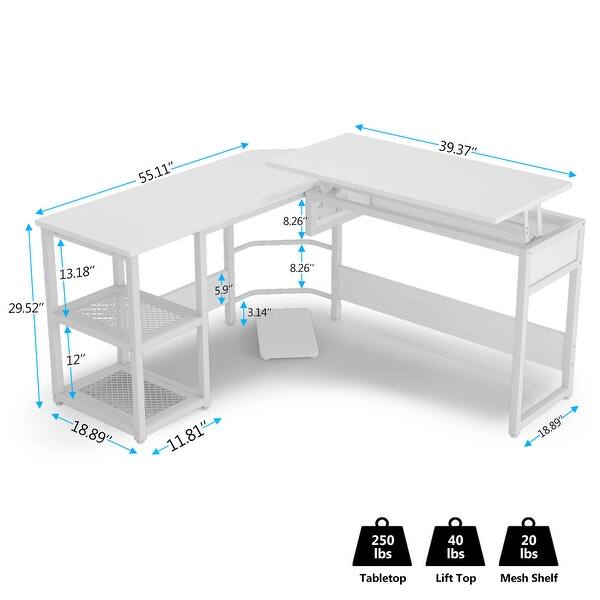 L-Shaped Computer Desk with Lift Top, 59 inch Height Adjustable Office ...