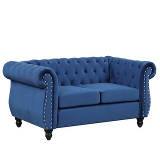 Blue Rolled Arm Accent Sofa Tufted Buttoned Backrest Loveseat Couch ...