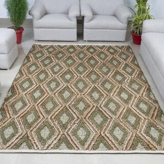 Hand Woven Green & Brown High/Low Diamond Jute Rug by Tufty Home - Bed Bath & Beyond - 37163945