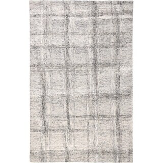 8' X 10' Ivory And Gray Wool Plaid Tufted Handmade Stain Resistant Area ...