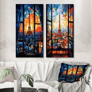 Cubic Paris Window View Elegant Sunset I - Paris Metal Wall Art Set Of ...