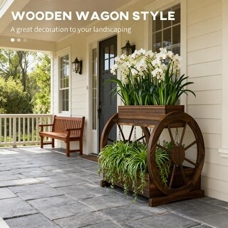 Rossetta 3-Tier Farmhouse Vintage Wooden Wagon Raised Garden Bed with ...