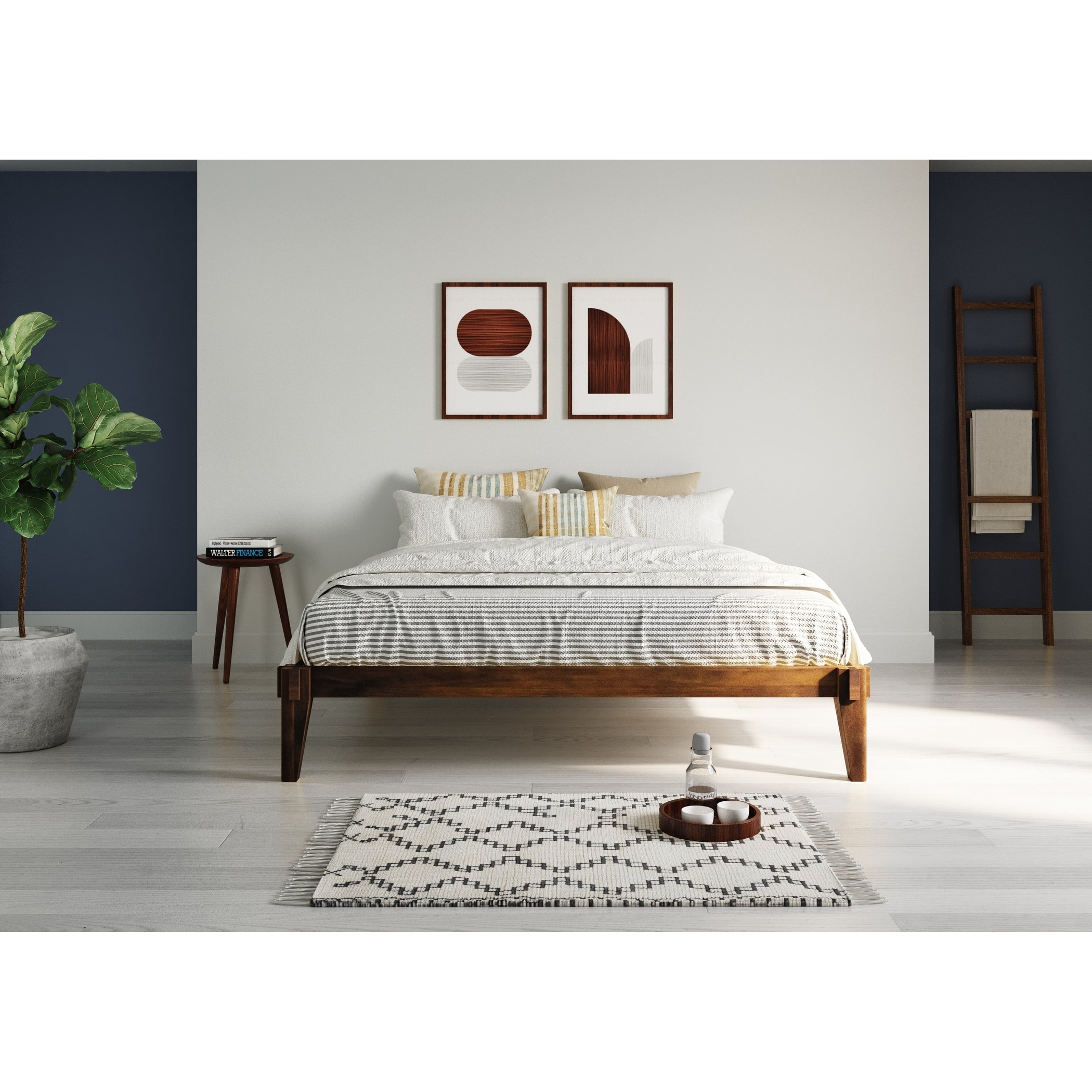 CAROLINE King Size Bed Frame No Headboard MODERN Style Solid Wood Bed Frame Walnut Bed Bath Beyond 37979831