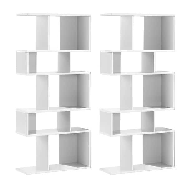 Gymax 2 PCS 5 Cubes Ladder Shelf Freestanding Bookshelf Display Rack ...