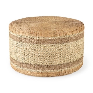 Mercana "Maya" Brown Striped Seagrass Round Coffee Table Pouf - Bed ...
