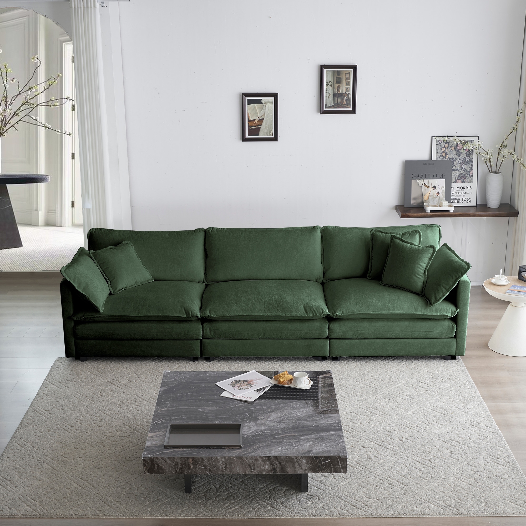 Chenille Straight Row Sectional Sofa 4 Seater Upholstered Modular Sofa ...