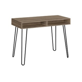 Metal Base Computer Desk with Hairpin Leg and 2 Open Storage Cubbies ...