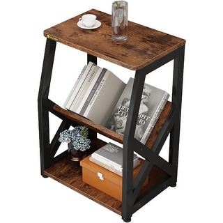 3-Tier X-Shaped Shelf Side Table, Rustic Brown, Metal Frame, Space ...