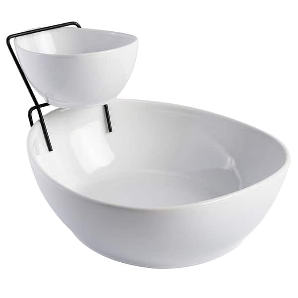 Gibson Gracious Dining 3 Piece 2 Tier Fine Ceramic Chip and Dip Serving ...