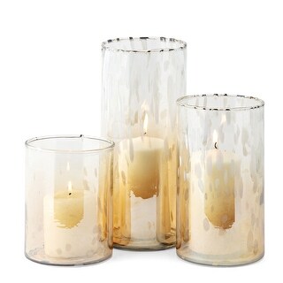 Glass Candle Hurricanes with Inserted Iron Holder, Set of Three, White ...